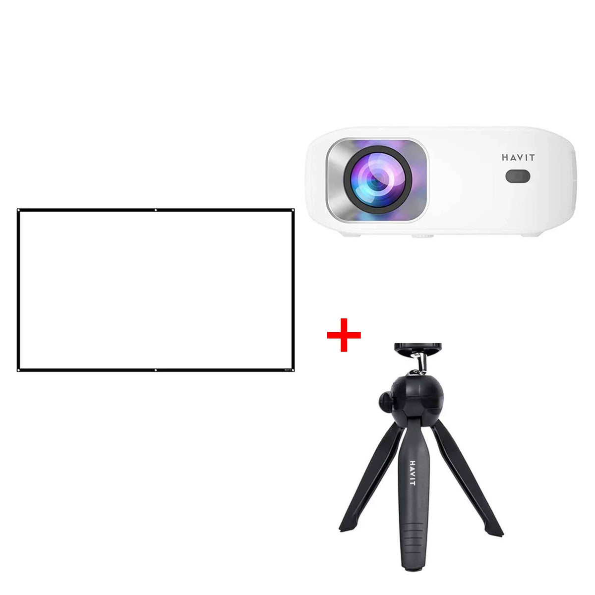 HAVIT Projector PJ212 Pro with Tripod Stand & Projector Screen 100 Inc ...