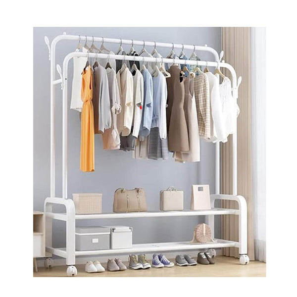Multi-Purpose Clothes Hanger Rack with Wheels and Two-Layer Storage ...