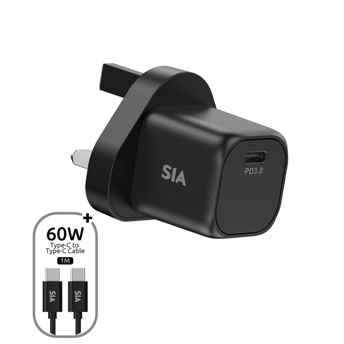 SIA Mini Wall Charger Gan PD/PPS 35W Type-C Port With C-C Cable 1m - B ...